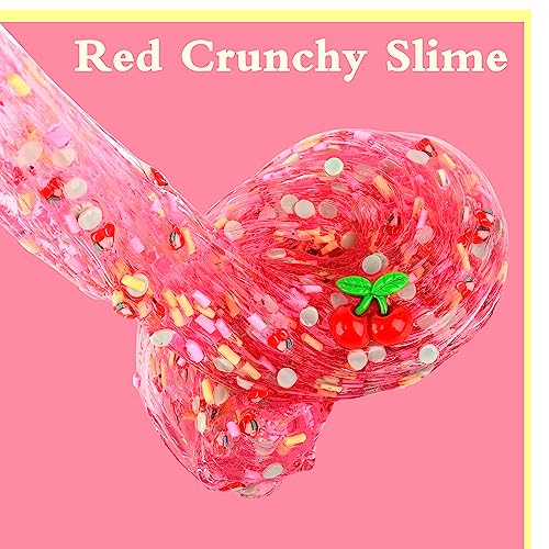 Slime Kit - 4 Pack Jelly Cube Clear Crunchy Slime,with Cherry,Lemon,Mermaid,Rainbow Slimes Charms,Preppy and Aesthetic Stuff,Cute Stress Toys and Cool Birthday Gifts for Girls and Boys