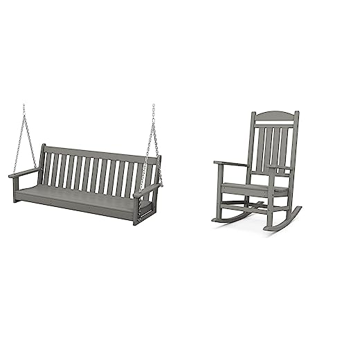 POLYWOOD GNS60GY Vineyard 60" Swing, Slate Grey & R100GY Presidential Outdoor Rocking Chair, Slate Grey