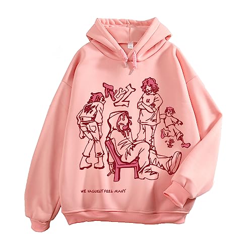 Tuislay Women Y2k Graphic Hoodie Oversized Vintage Streetwear Aesthetic Pullover Sweatshirt Hip Hop Harajuku Sweatshirts (Pink,M,Medium)