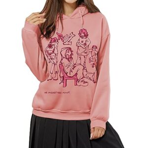 Tuislay Women Y2k Graphic Hoodie Oversized Vintage Streetwear Aesthetic Pullover Sweatshirt Hip Hop Harajuku Sweatshirts (Pink,M,Medium)