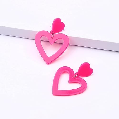 Pink Heart Errings for Women Heart Earrings for Girls Love Heart Dangle Earrings Pink Earrings for Party Prom Gift's for Girlfriend, Adjustable, Metal, other (barbie)