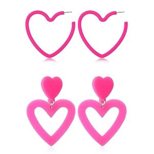 pink heart errings for women heart earrings for girls love heart dangle earrings pink earrings for party prom gift's for girlfriend, adjustable, metal, other (barbie)