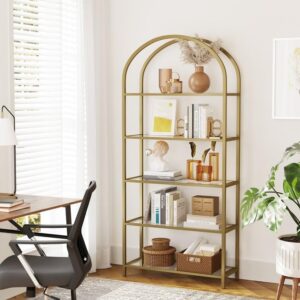 Steel Bookcase 5 Shelves 2 Colors Black, Gold Independent Bookcase, Display Shelf, 72.2'' HX 32.7'' WX 11.9'' D. (Gold)