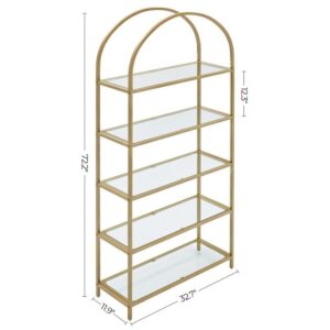 Steel Bookcase 5 Shelves 2 Colors Black, Gold Independent Bookcase, Display Shelf, 72.2'' HX 32.7'' WX 11.9'' D. (Gold)