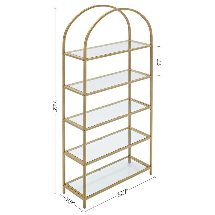 Steel Bookcase 5 Shelves 2 Colors Black, Gold Independent Bookcase, Display Shelf, 72.2'' HX 32.7'' WX 11.9'' D. (Gold)