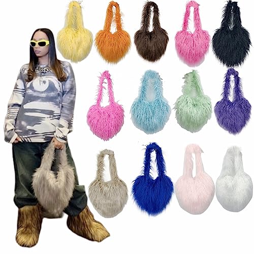 Women's Faux Fur Shoulder Bag Fleece Retro Shoulder Bag Fluffy Crossbody Bag Bag Love Shape Solid Color Purse