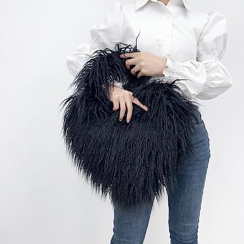 Women's Faux Fur Shoulder Bag Fleece Retro Shoulder Bag Fluffy Crossbody Bag Bag Love Shape Solid Color Purse