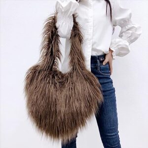 Women's Faux Fur Shoulder Bag Fleece Retro Shoulder Bag Fluffy Crossbody Bag Bag Love Shape Solid Color Purse