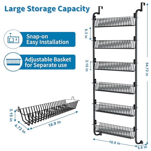 6-Tier Over the Door Pantry Organizer, Heavy-Duty Metal Pantry Door Organizers and Storage with 6 Adjustable Baskets, Pantry Spice Rack for Home, Kitchen