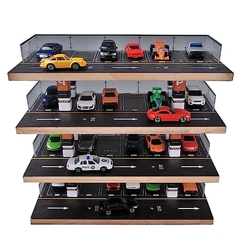 4-Tiers Garage Display Case 1/64 Car Garage Model Realistic Parking Lot Backdrop Display Scene Model Clear Parking Spaces