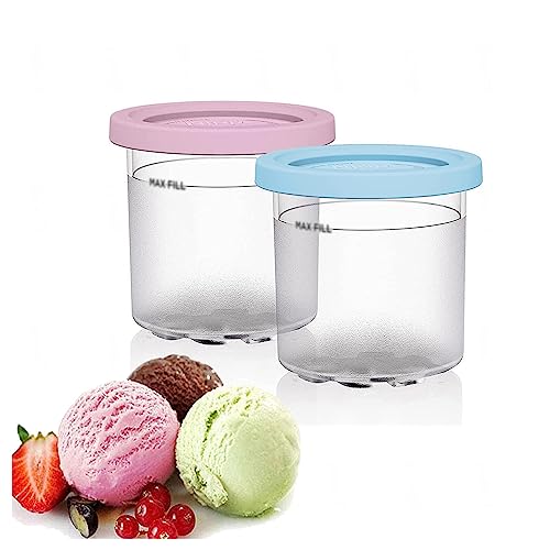 VRINO 2/4/6PCS Creami Pints and Lids, for Ninja Creami Deluxe Pints,16 OZ Ice Cream Pints Cup Airtight and Leaf-Proof Compatible with NC299AMZ,NC300s Series Ice Cream Makers,Pink+Blue-6PCS