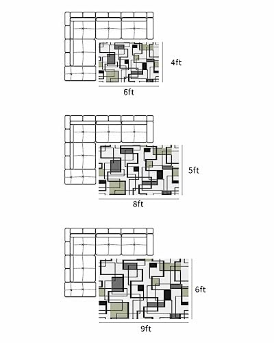 Sage Green Geometric Outdoor Rug for Patio/Deck/Porch, Non-Slip Large Area Rug 5 x 8 Ft, Black Gray Modern Abstract Art Indoor Outdoor Rugs Washable Area Rugs, Reversible Camping Rug Carpet Runner