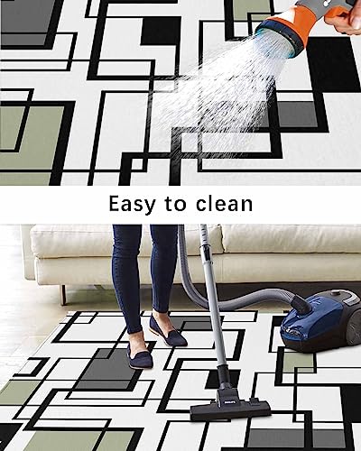 Sage Green Geometric Outdoor Rug for Patio/Deck/Porch, Non-Slip Large Area Rug 5 x 8 Ft, Black Gray Modern Abstract Art Indoor Outdoor Rugs Washable Area Rugs, Reversible Camping Rug Carpet Runner