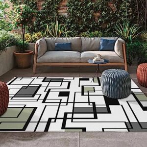 Sage Green Geometric Outdoor Rug for Patio/Deck/Porch, Non-Slip Large Area Rug 5 x 8 Ft, Black Gray Modern Abstract Art Indoor Outdoor Rugs Washable Area Rugs, Reversible Camping Rug Carpet Runner