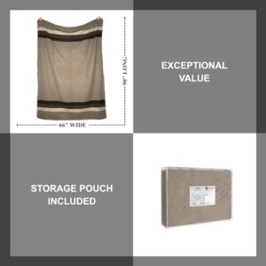 EKTOS 100% Woolen Blankets, 90" x 66", Pure Wool Blankets, Warm Camping Blanket (Desert Khaki Striped, Twin Size)