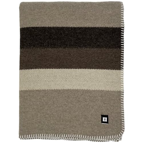 EKTOS 100% Woolen Blankets, 90" x 66", Pure Wool Blankets, Warm Camping Blanket (Desert Khaki Striped, Twin Size)