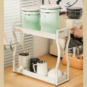 Cabinet Storage Shelf Rack, Stainless Steel Counter Shelf Organizer Dual Later Under Sink Organizer Kitchen Counter Shelves Easy Installation Cabinet Shelf with Handle (50cm /