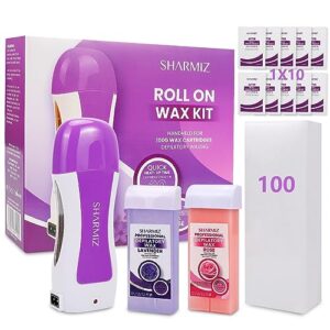 roll on wax kit, roll on wax for sensitive skin, wax roller kit for hair removal, roll on wax kit for hair removal, waxing kit include 2 soft wax cartridge & 100 non-woven wax strips, portable wax heater machine