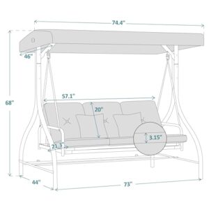 MCombo 3-Seat Outdoor Patio Swing Chair, Adjustable Backrest and Canopy, Porch Swing Glider Chair, w/Cushions and Pillows, 4068 (Grey)