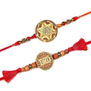 artisenia rakhi for brother set of 2 rakhi set | raksha bandhan greeting card | roli chawal tika - raksha bandhan bro rakhi for brother designer kundan rakhi | rakhi for bhaiya | rakhi thread rnj002