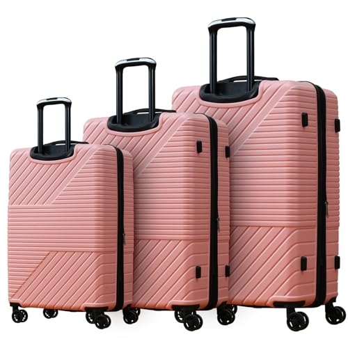 Merax Luggage Sets 3 Piece Suitcases Set ABS Expandable 8 Wheels Spinner Suitcase, TSA Lock Travel Luggage For Man And Women (Pink)