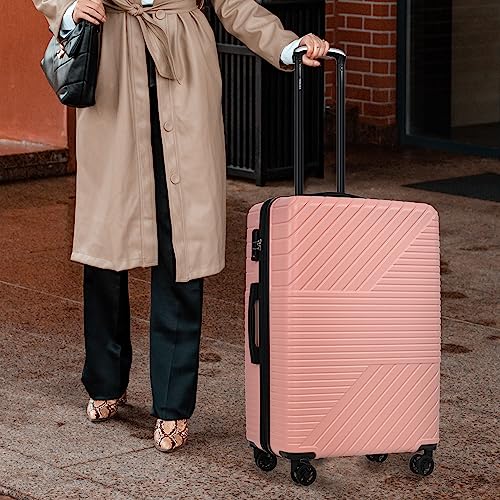 Merax Luggage Sets 3 Piece Suitcases Set ABS Expandable 8 Wheels Spinner Suitcase, TSA Lock Travel Luggage For Man And Women (Pink)