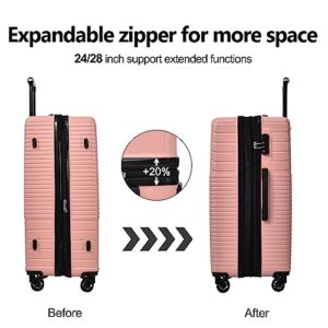 Merax Luggage Sets 3 Piece Suitcases Set ABS Expandable 8 Wheels Spinner Suitcase, TSA Lock Travel Luggage For Man And Women (Pink)