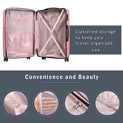 Merax Luggage Sets 3 Piece Suitcases Set ABS Expandable 8 Wheels Spinner Suitcase, TSA Lock Travel Luggage For Man And Women (Pink)