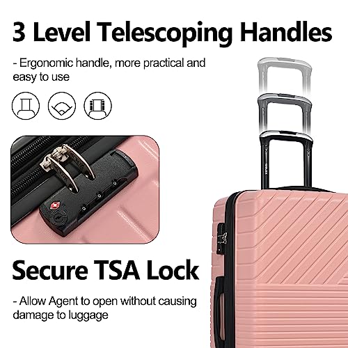 Merax Luggage Sets 3 Piece Suitcases Set ABS Expandable 8 Wheels Spinner Suitcase, TSA Lock Travel Luggage For Man And Women (Pink)