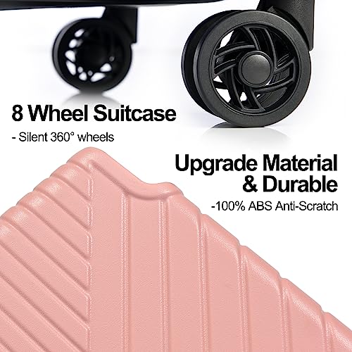 Merax Luggage Sets 3 Piece Suitcases Set ABS Expandable 8 Wheels Spinner Suitcase, TSA Lock Travel Luggage For Man And Women (Pink)