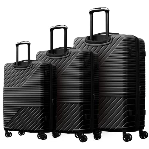 Merax Luggage Sets 3 Piece Suitcases Set ABS Expandable 8 Wheels Spinner Suitcase, TSA Lock Travel Luggage For Man And Women (Black)