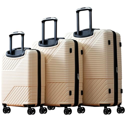 Merax Luggage Sets 3 Piece Suitcases Set ABS Expandable 8 Wheels Spinner Suitcase, TSA Lock Travel Luggage For Man And Women (Cream)