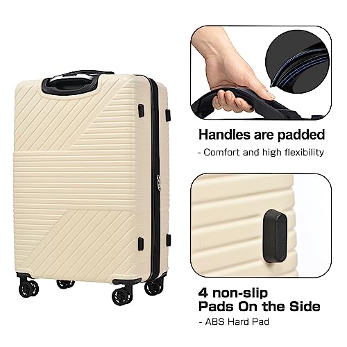 Merax Luggage Sets 3 Piece Suitcases Set ABS Expandable 8 Wheels Spinner Suitcase, TSA Lock Travel Luggage For Man And Women (Cream)