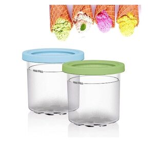 evanem 2/4/6pcs creami pint containers, for ninja creami ice cream maker pints,16 oz ice cream pints airtight and leaf-proof compatible with nc299amz,nc300s series ice cream makers,blue+green-2pcs