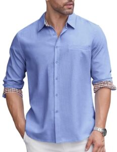 coofandy men's casual button down shirt no tuck dress shirt long sleeve oxford shirts blue