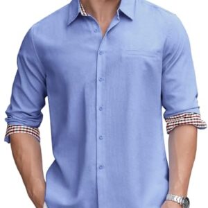 COOFANDY Men's Casual Button Down Shirt No Tuck Dress Shirt Long Sleeve Oxford Shirts Blue