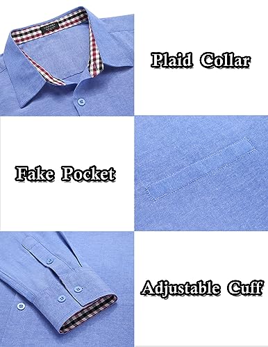 COOFANDY Men's Casual Button Down Shirt No Tuck Dress Shirt Long Sleeve Oxford Shirts Blue