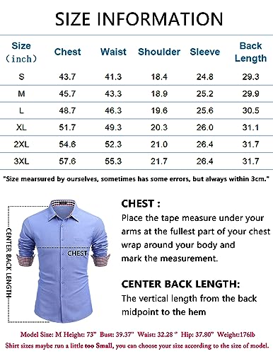 COOFANDY Men's Casual Button Down Shirt No Tuck Dress Shirt Long Sleeve Oxford Shirts Blue