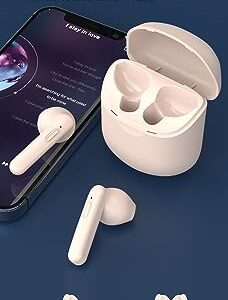 WesTch True Wireless Earbuds Bluetooth 5.3 Headphones Button Control with Wireless Charging Case IPX4 Waterproof Stereo Earphones Half in-Ear Built-in Mic Headsets (White)