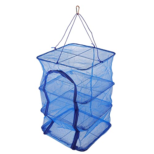 JOINPAYA Foldable Fish Cage Plants Foldable Basket Plants Outdoor Folding Fish Hanging Net Hanging Mesh Bag Fish Drying Rack Hanging Nylon Multi-Layer Net Vegetable Hanging Cage Blue