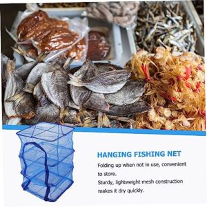 JOINPAYA Foldable Fish Cage Plants Foldable Basket Plants Outdoor Folding Fish Hanging Net Hanging Mesh Bag Fish Drying Rack Hanging Nylon Multi-Layer Net Vegetable Hanging Cage Blue