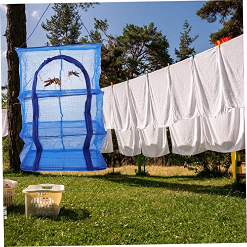 JOINPAYA Foldable Fish Cage Plants Foldable Basket Plants Outdoor Folding Fish Hanging Net Hanging Mesh Bag Fish Drying Rack Hanging Nylon Multi-Layer Net Vegetable Hanging Cage Blue