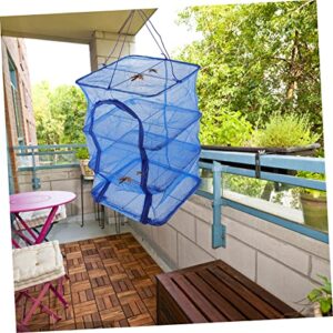 JOINPAYA Foldable Fish Cage Plants Foldable Basket Plants Outdoor Folding Fish Hanging Net Hanging Mesh Bag Fish Drying Rack Hanging Nylon Multi-Layer Net Vegetable Hanging Cage Blue