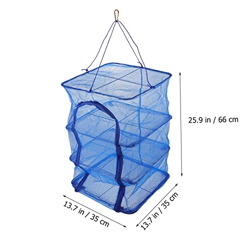 JOINPAYA Foldable Fish Cage Plants Foldable Basket Plants Outdoor Folding Fish Hanging Net Hanging Mesh Bag Fish Drying Rack Hanging Nylon Multi-Layer Net Vegetable Hanging Cage Blue