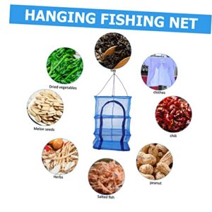 JOINPAYA Foldable Fish Cage Plants Foldable Basket Plants Outdoor Folding Fish Hanging Net Hanging Mesh Bag Fish Drying Rack Hanging Nylon Multi-Layer Net Vegetable Hanging Cage Blue