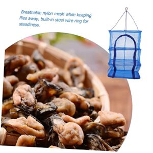 JOINPAYA Foldable Fish Cage Plants Foldable Basket Plants Outdoor Folding Fish Hanging Net Hanging Mesh Bag Fish Drying Rack Hanging Nylon Multi-Layer Net Vegetable Hanging Cage Blue