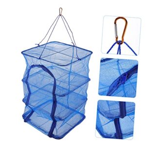 JOINPAYA Foldable Fish Cage Plants Foldable Basket Plants Outdoor Folding Fish Hanging Net Hanging Mesh Bag Fish Drying Rack Hanging Nylon Multi-Layer Net Vegetable Hanging Cage Blue