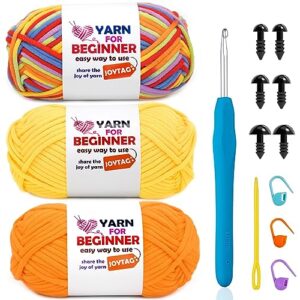 3 pack beginners crochet yarn rainbow yellow orange cotton crochet yarn for crocheting knitting beginners with easy-to-see stitches cotton-nylon blend crochet yarn for beginners crochet kit(3x50g)