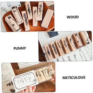 COHEALI 7pcs Pocket Decorative Stamp Stencils for Crafts Alphabet Stamps Antique Decor Making DIY Making Rubber for Art Crafts Wooden Seal Planner Stamp Craft Diary Stamp Account Vase