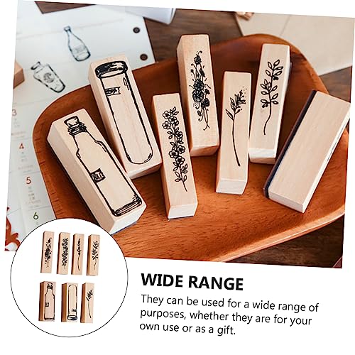 COHEALI 7pcs Pocket Decorative Stamp Stencils for Crafts Alphabet Stamps Antique Decor Making DIY Making Rubber for Art Crafts Wooden Seal Planner Stamp Craft Diary Stamp Account Vase